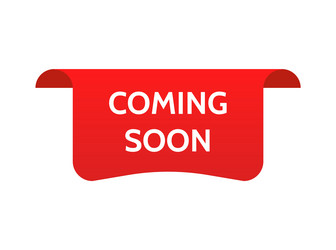 Coming soon promo labels red ribbons bage Vector Image