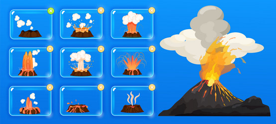 Volcanic eruption stages set steaming volcano Vector Image
