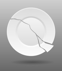 Broken white plate shattered food plate cracked Vector Image