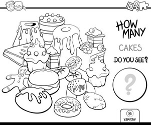Counting cakes educational activity Royalty Free Vector