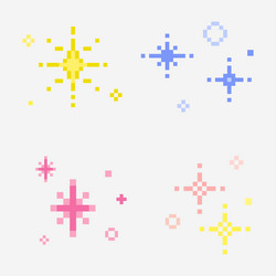 Sparkling star pixel art pixel set Royalty Free Vector Image
