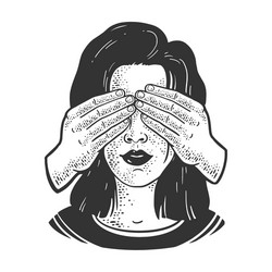 Girl with covered eyes hands sketch Royalty Free Vector