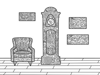 Pendulum clock coloring book for adults Royalty Free Vector