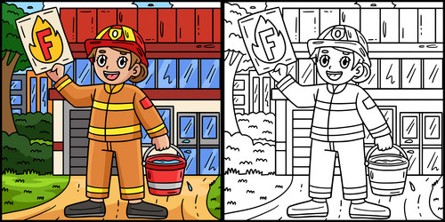 Firefighter rappelling coloring page Royalty Free Vector