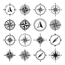 Compass icon set wind rose icons vintage Vector Image