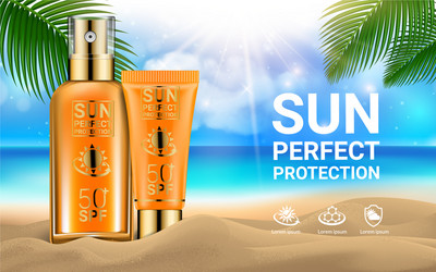 Sunscreen ads template sun protection sunblock Vector Image