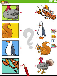 Match cartoon animals and clippings educational Vector Image