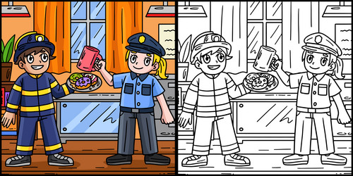 Firefighter rappelling coloring page Royalty Free Vector