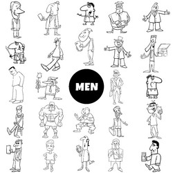 Black and white funny cartoon men characters big Vector Image