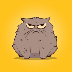 Cartoon fluffy angry cat in a blanket Royalty Free Vector