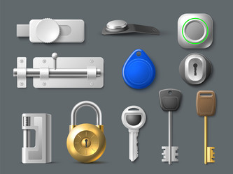 3d iron keys mockup set realistic silver Vector Image