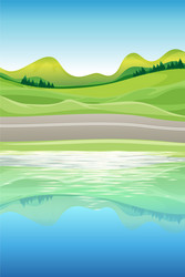 Empty green nature scene with long river Vector Image