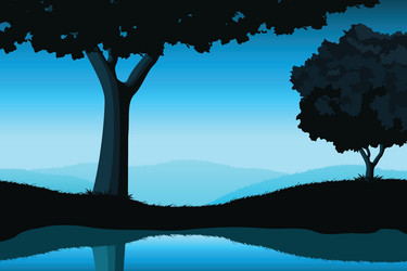 Landscape trees moon and mountains Royalty Free Vector Image