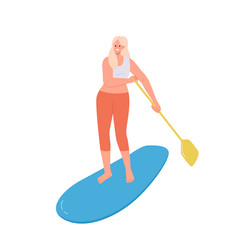 Woman paddling on sup board young cartoon female Vector Image
