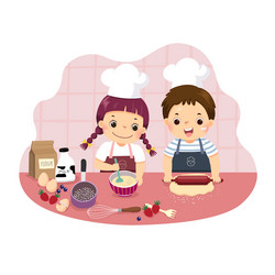 Cartoon little girl cooking making a cake Vector Image