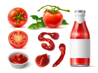 Realistic fresh red ripe tomato set Royalty Free Vector