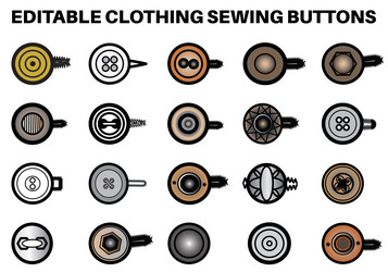 Metal buttons flat sketch set different types Vector Image