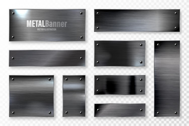 Realistic black metal banners collection brushed Vector Image