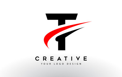 Letter t logo with a red circle swoosh design Vector Image