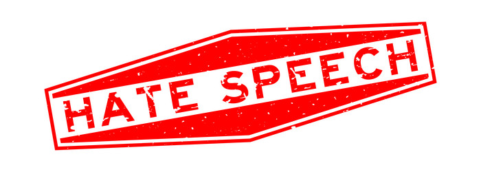 Grunge blue hate speech word hexagon rubber seal Vector Image