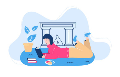 People reading poses cartoon Royalty Free Vector Image