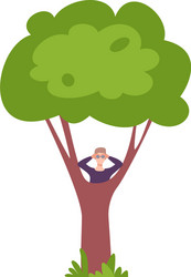 People hiding behind green tree man peeking out Vector Image