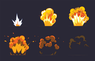Bomb explosion cartoon game boom effects fire Vector Image