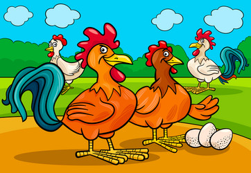 Cartoon chickens farm animals comic characters Vector Image