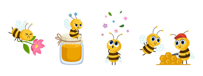 Cute cartoon bee honey and bees child characters Vector Image