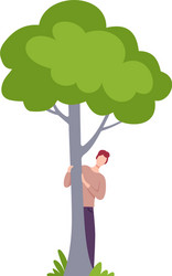 People hiding behind green tree man peeking out Vector Image