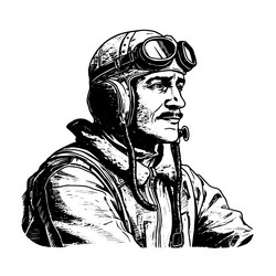 Pilot drawing isolated hand drawn engraved style Vector Image