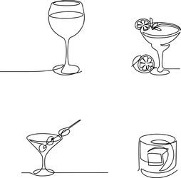 One line drawing of alcoholic drinks Royalty Free Vector