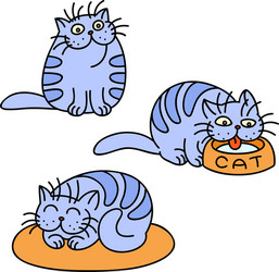 Cute blue cats emoticons set isolated Royalty Free Vector