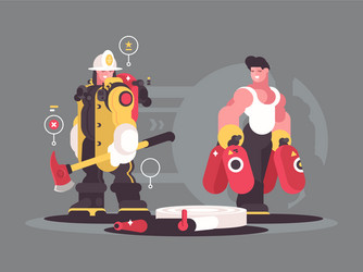 Firefighters and big fire Royalty Free Vector Image
