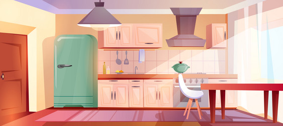 Kitchen room cartoon interior Royalty Free Vector Image