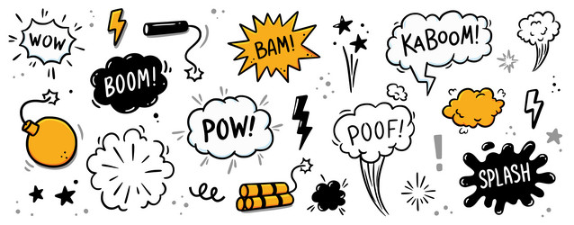 Comic bomb boom element hand drawn cartoon Vector Image