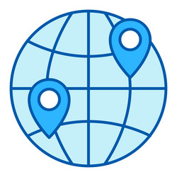 Globe and two location signs Royalty Free Vector Image