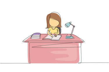Cartoon little girl studying Royalty Free Vector Image