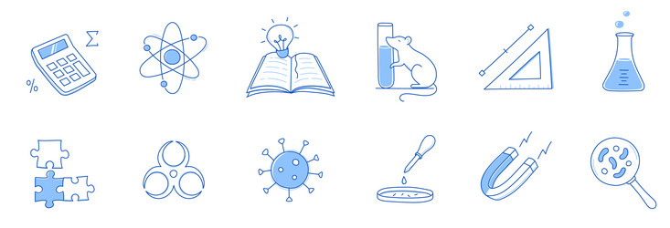 Laboratory doodle icon set hand drawn sketch line Vector Image