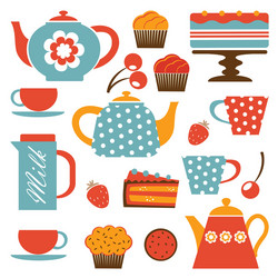 Colorful tea party set Royalty Free Vector Image