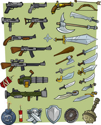 Cartoon machine guns and bazooka icons Royalty Free Vector