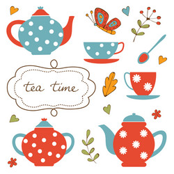Colorful tea party set Royalty Free Vector Image