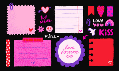 Paper valentine memo notes on stickers Royalty Free Vector