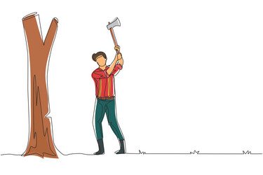Single continuous line drawing lumberjack wearing Vector Image