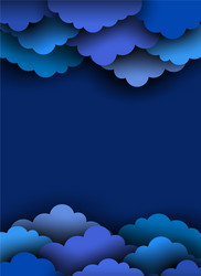 Blue paper clouds on night sky with paper moon Vector Image