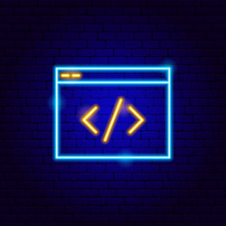 Coding neon sign pc monitor with programming Vector Image