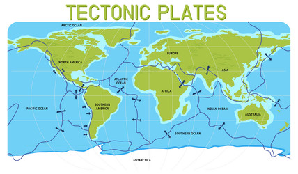 Map of tectonic plates and boundaries Royalty Free Vector