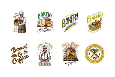 Hand drawn fast food logos and labels with modern Vector Image
