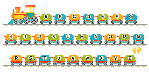 Train alphabet for kid in cartoon style Royalty Free Vector