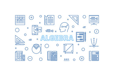 Algebra learning outline blue horizontal banner Vector Image